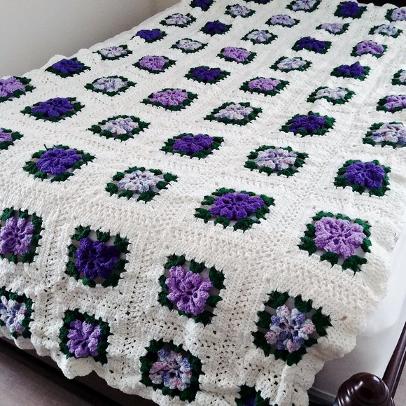 Bedding | Vintage Handmade Afghan Bedspread Throw Blanket Granny ...